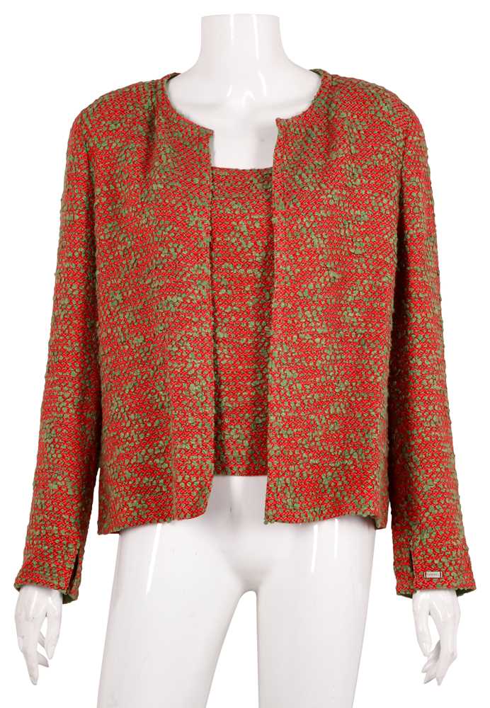 Lot 34 - Chanel Red Boucle Jacket and Top Set - Size