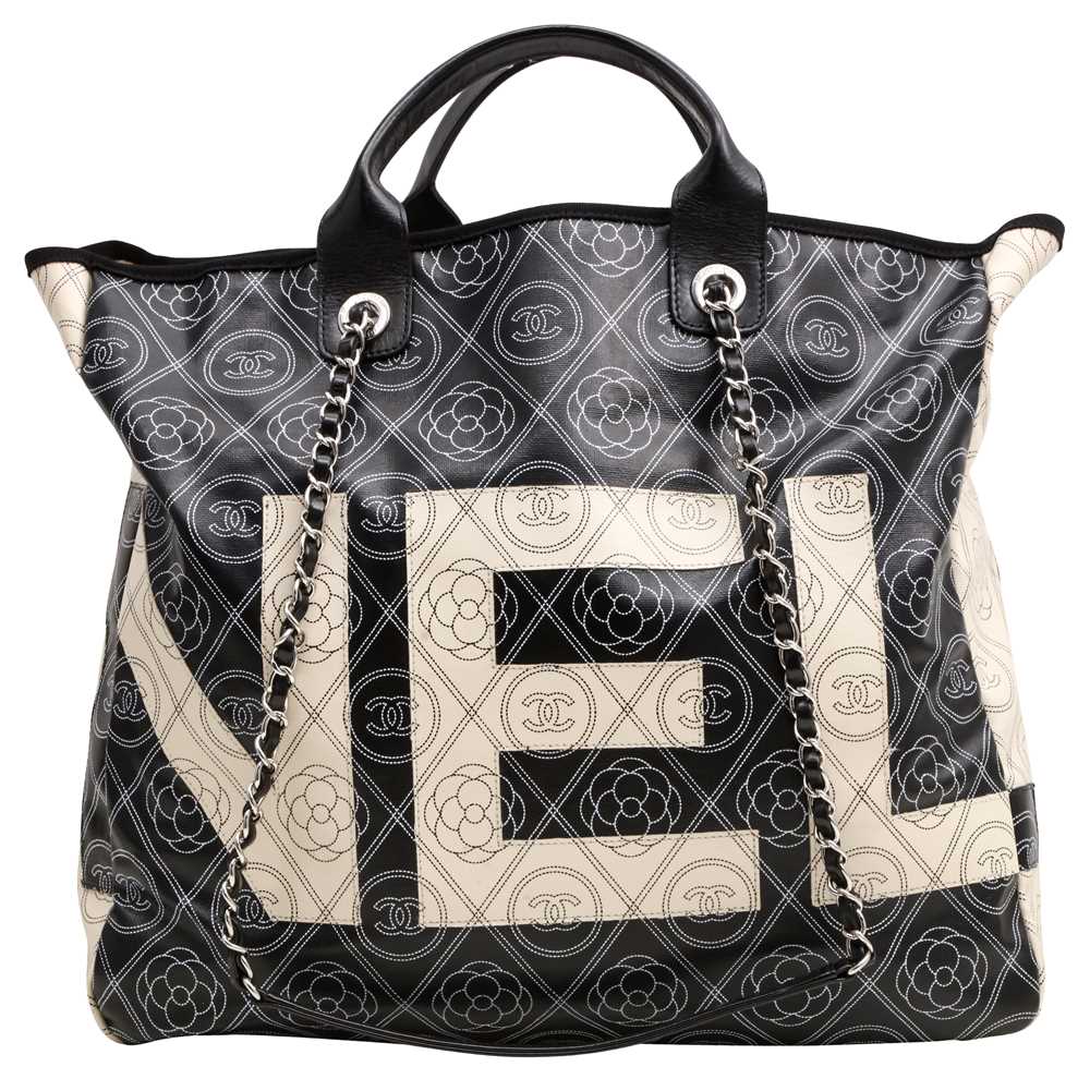 Lot 254 - Chanel Black Camellia Maxi Shopping Tote