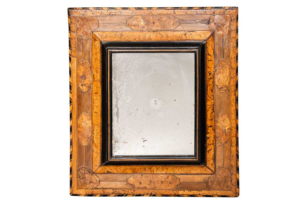 Lot 42 - A Dutch marquetry and burr walnut mirror