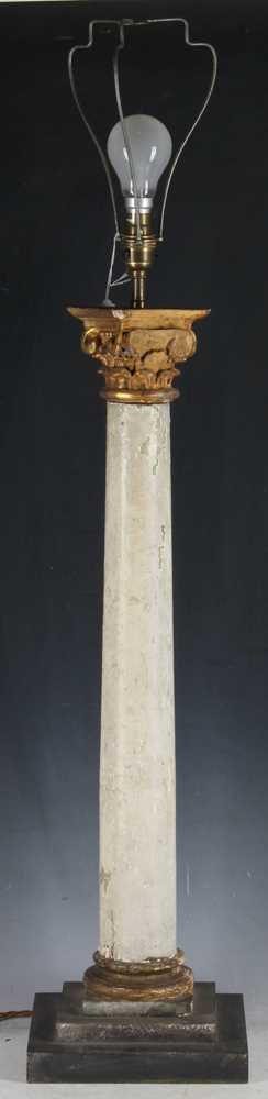 Lot 138 - A painted wooden column lamp on stepped