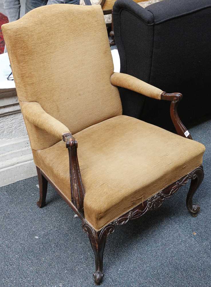 Lot 811 - A George III elbow chair, scroll arms,