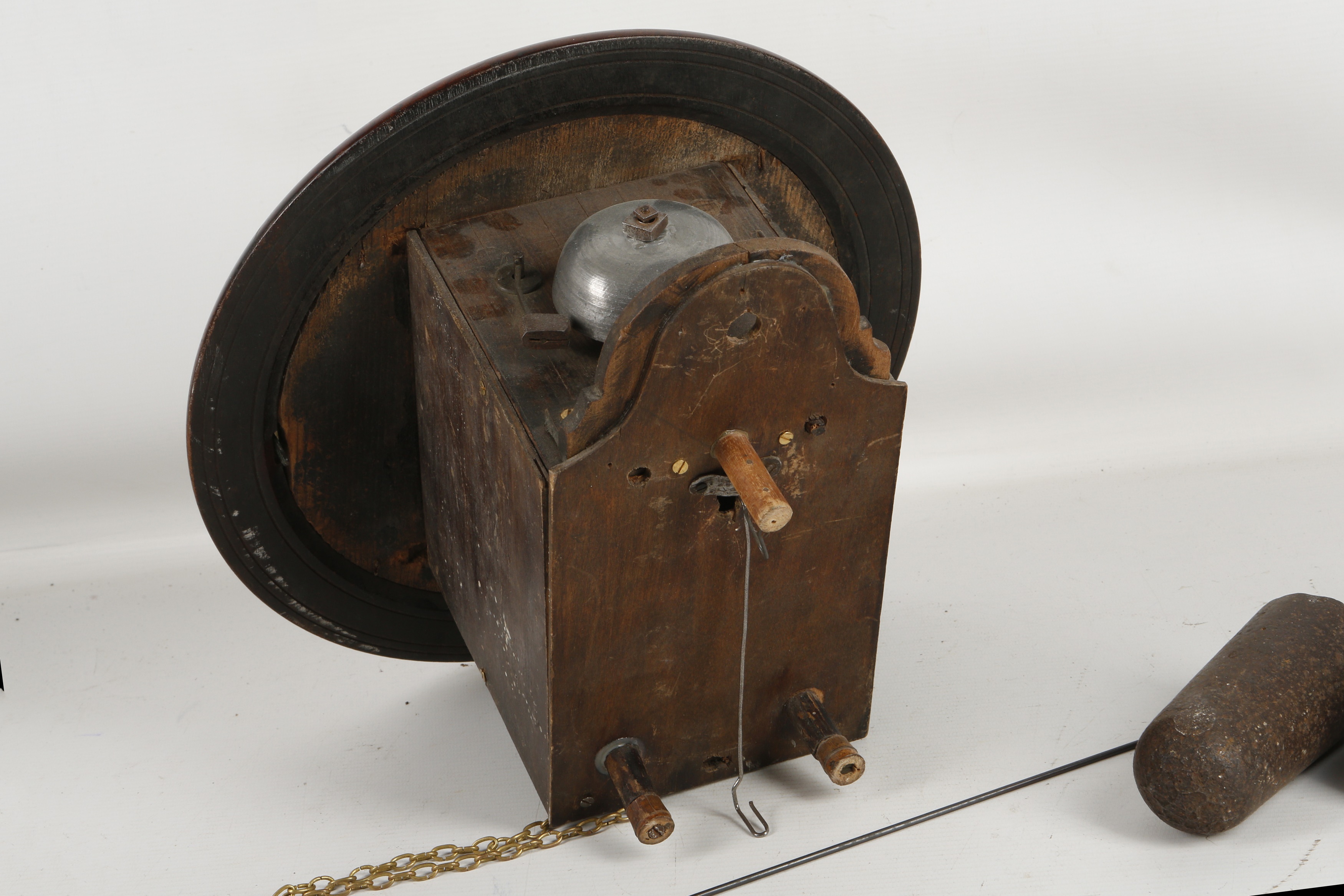 Lot 537 - Postman's wall clock, mahogany, brass hands,