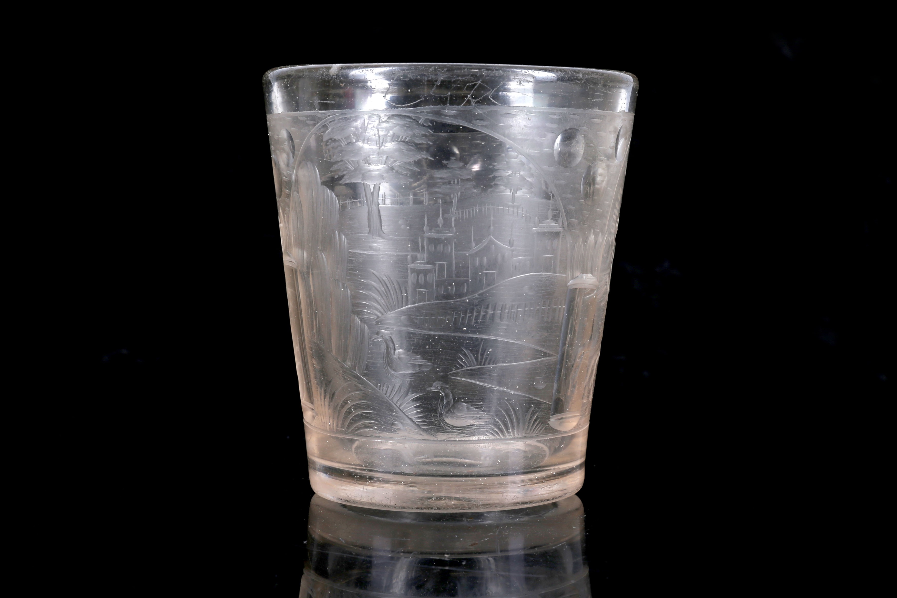 Lot 361 - A BOHEMIAN ENGRAVED GLASS HUNTING BEAKER,