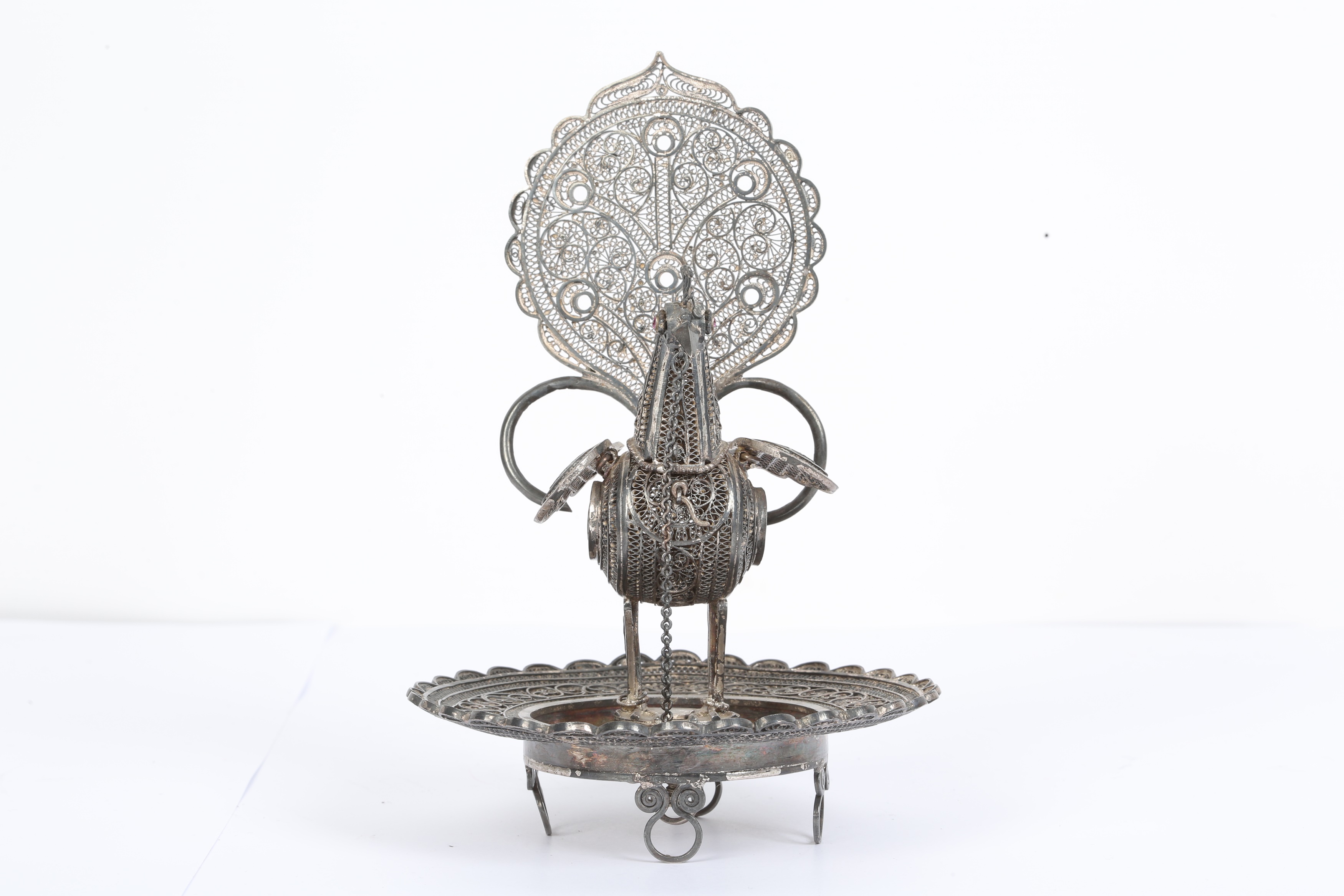 Lot 229 - AN INDIAN SILVER FILIGREE INCENSE CONTAINER