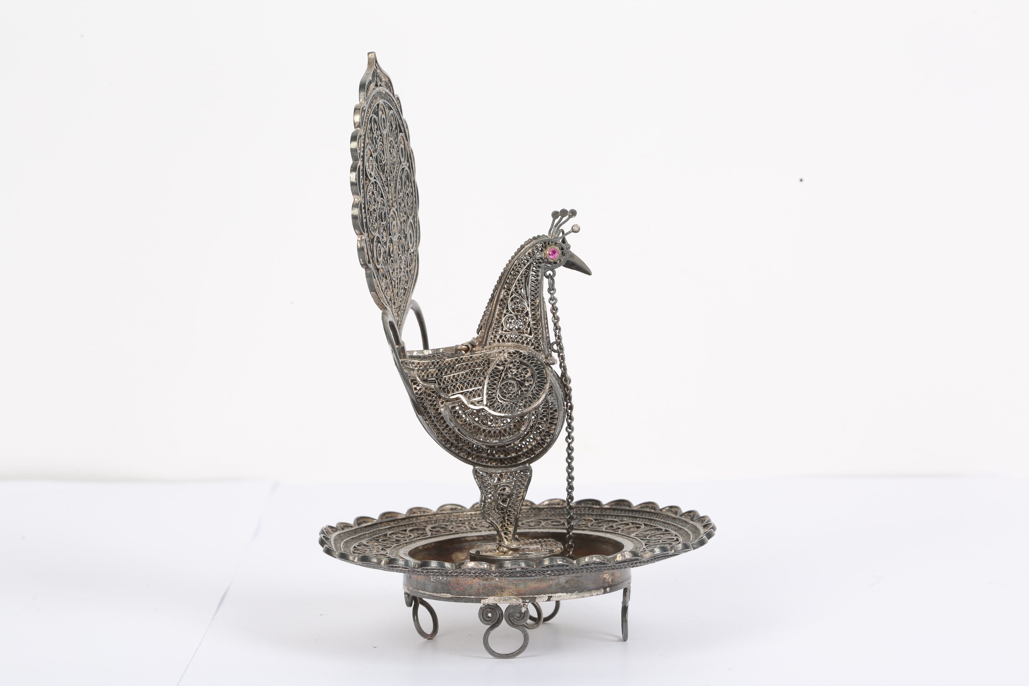 Lot 229 - AN INDIAN SILVER FILIGREE INCENSE CONTAINER