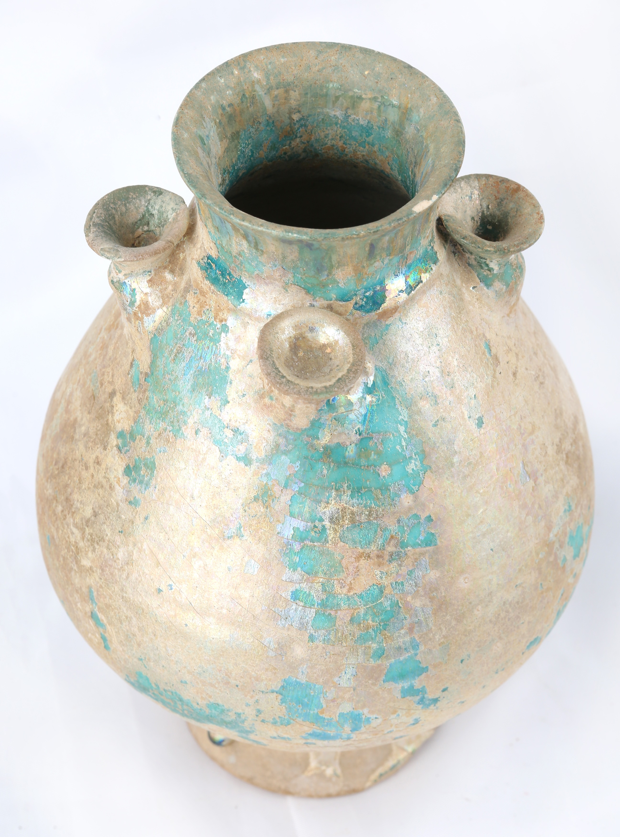 Lot 18 - A TURQUOISE-GLAZED POTTERY VASE WITH FOUR