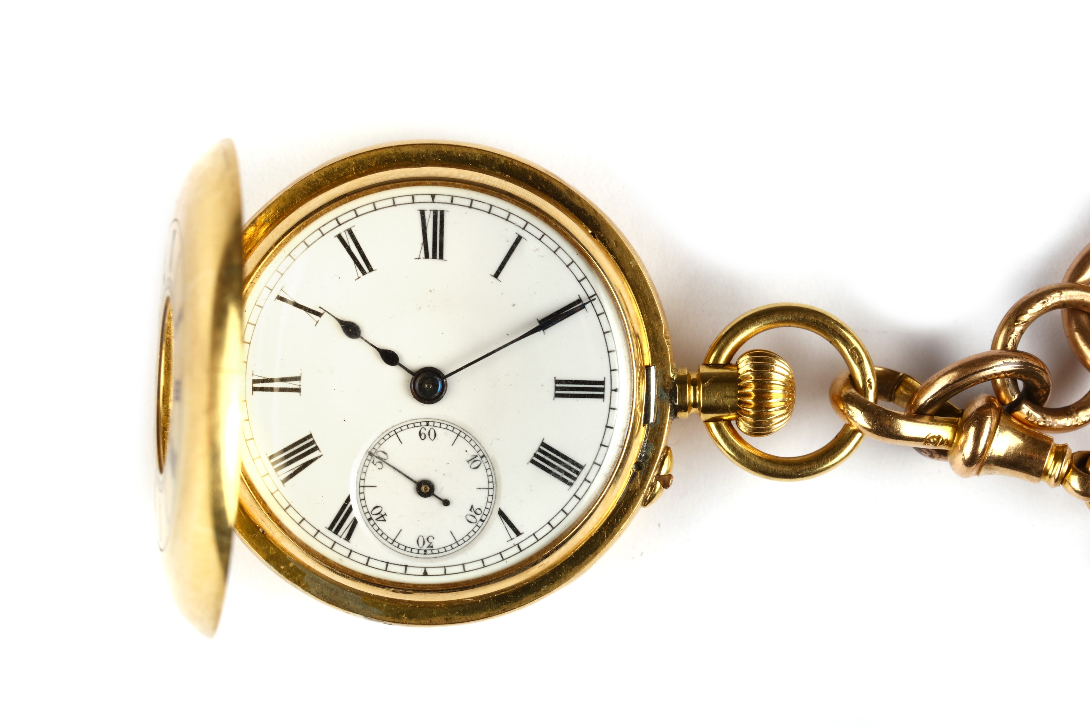 Lot 317 - Dent. An 18K half hunter fob watch. Case