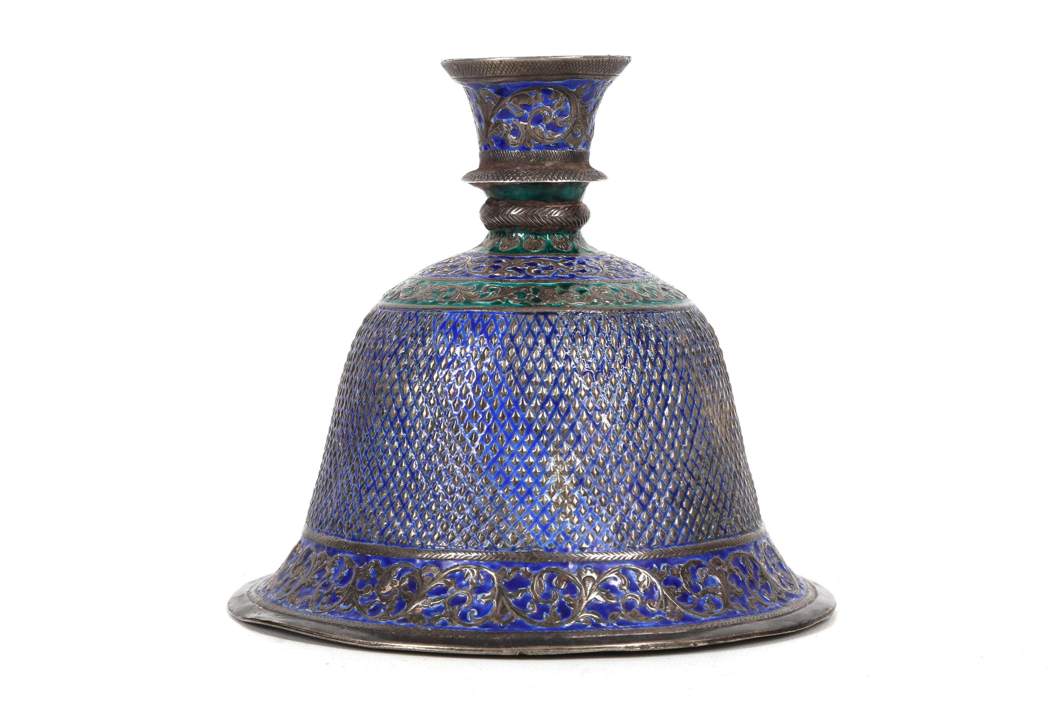 Lot 188 - AN ENAMELLED SILVER HUQQA BASE Lucknow,