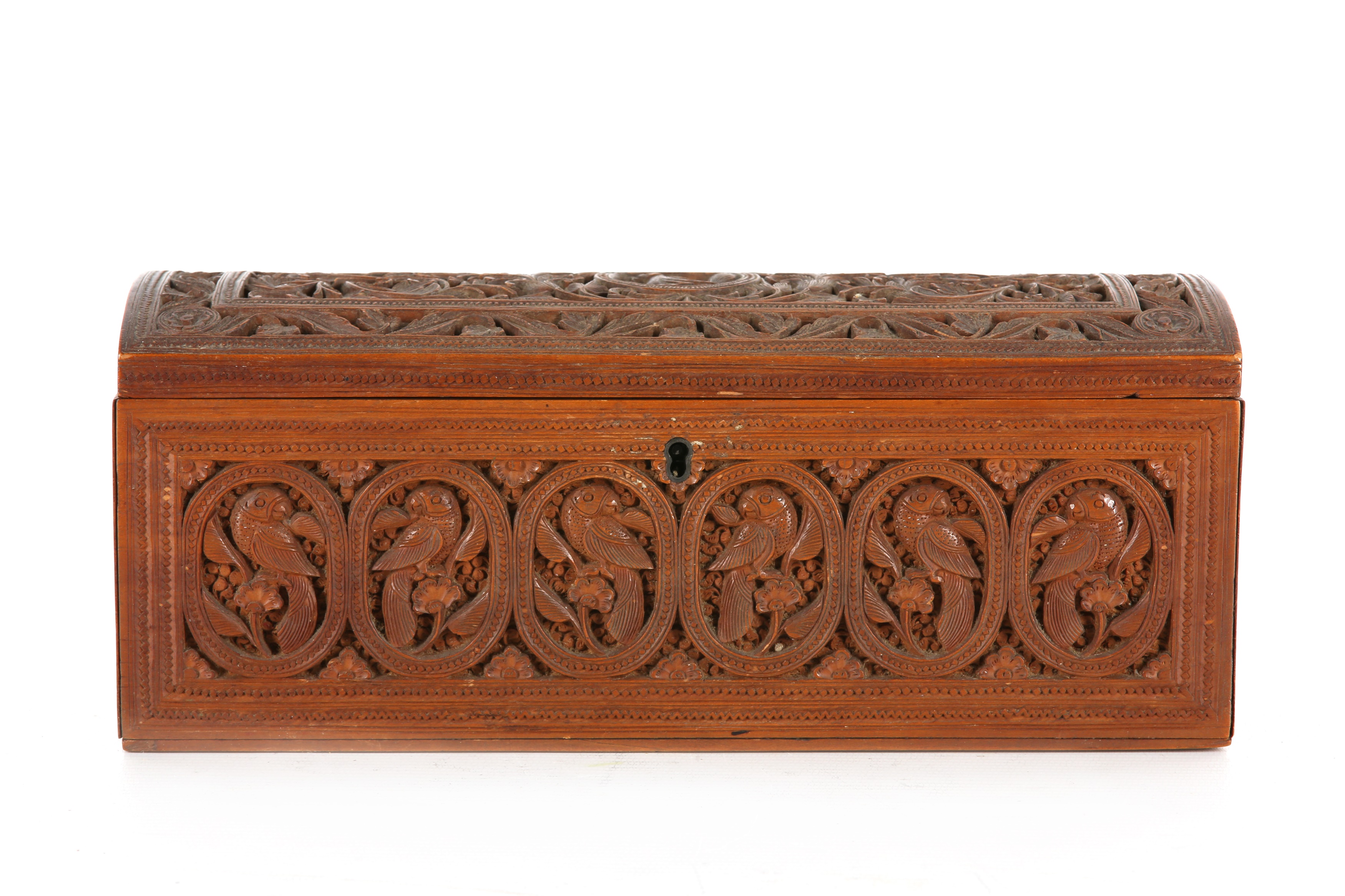 Lot 180 - A CARVED SANDALWOOD LIDDED BOX South India,