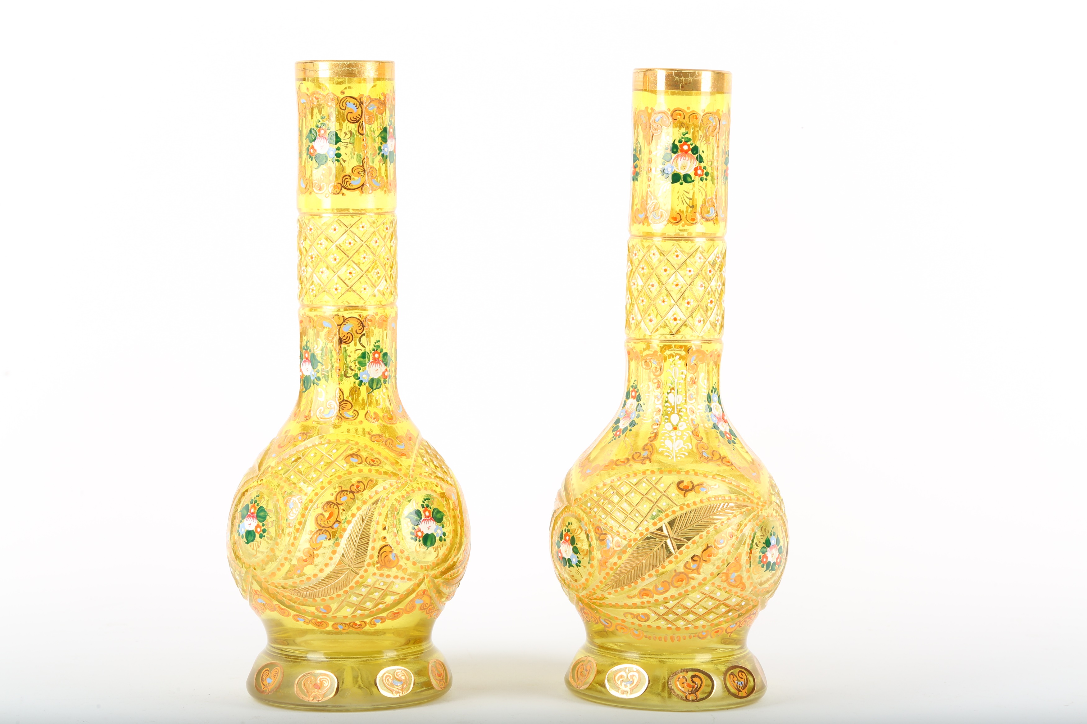 Lot 46 - A PAIR OF BOHEMIAN CUT AND ENAMELLED GLASS