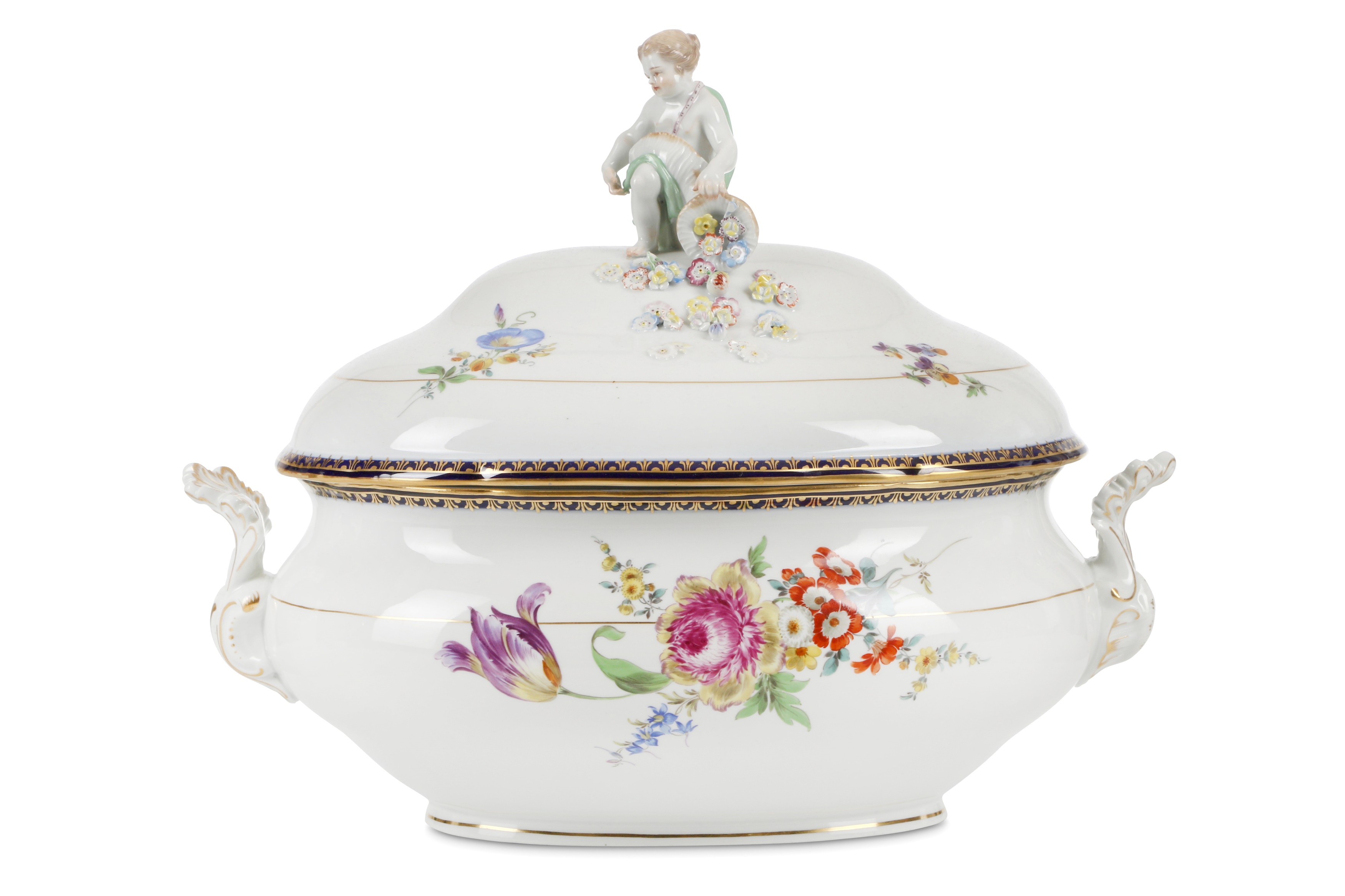 Lot 177 - A LARGE MEISSEN PORCELAIN TWIN-HANDLED