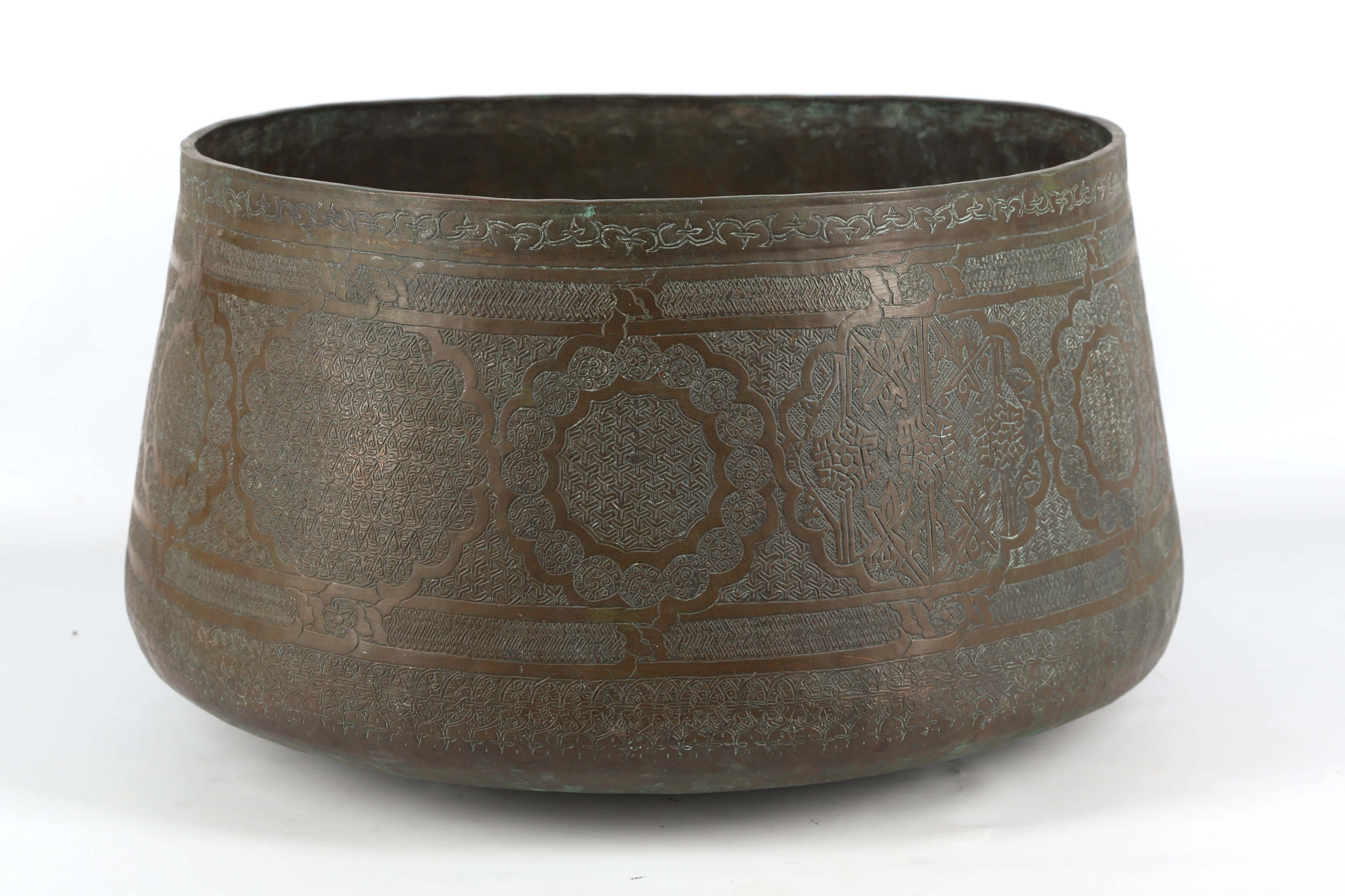 Lot 20 - A MONUMENTAL MAMLUK BRONZE BASIN Possibly