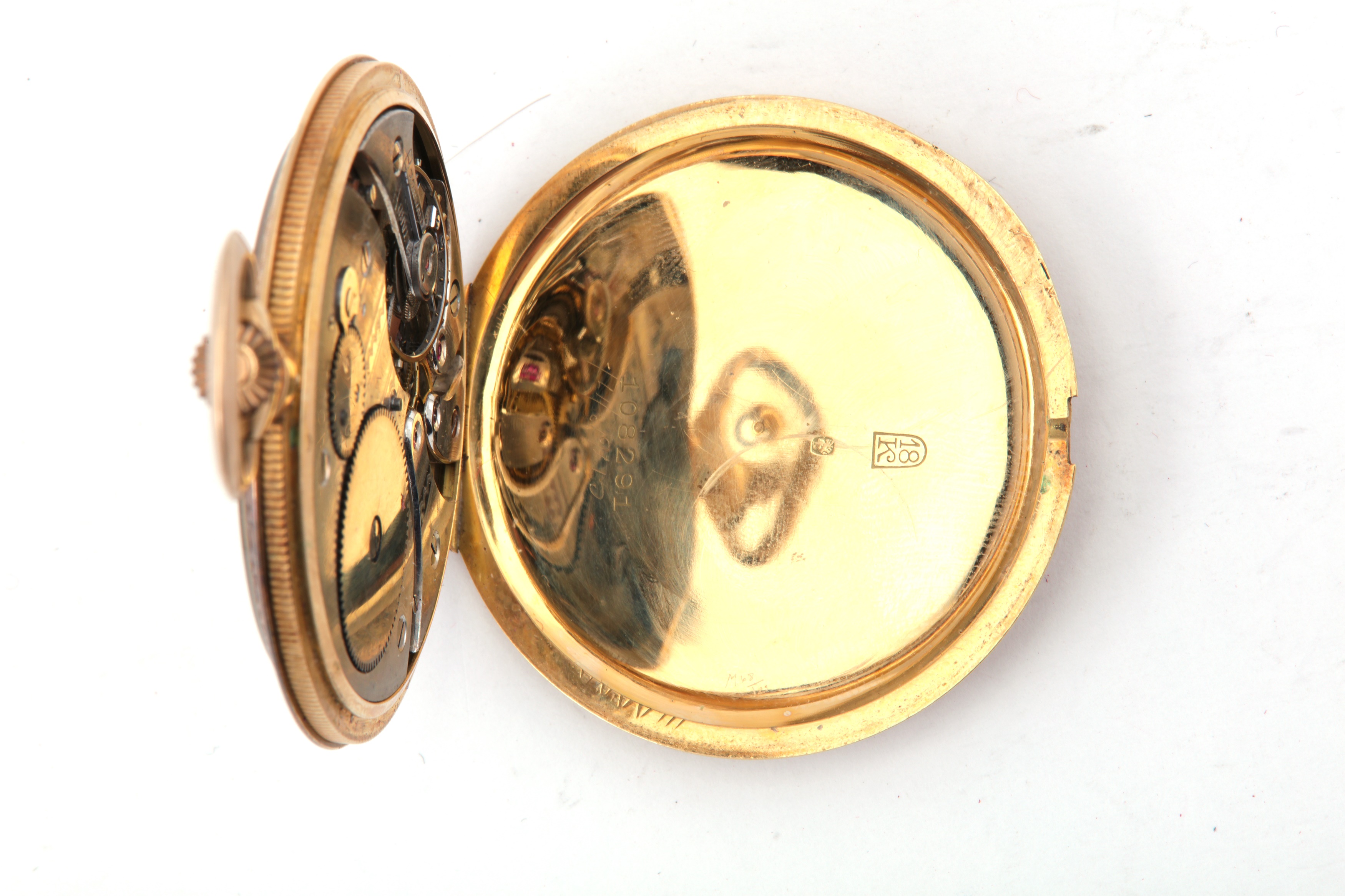 Lot 302 - AN 18K GOLD POCKET WATCH. Case number:
