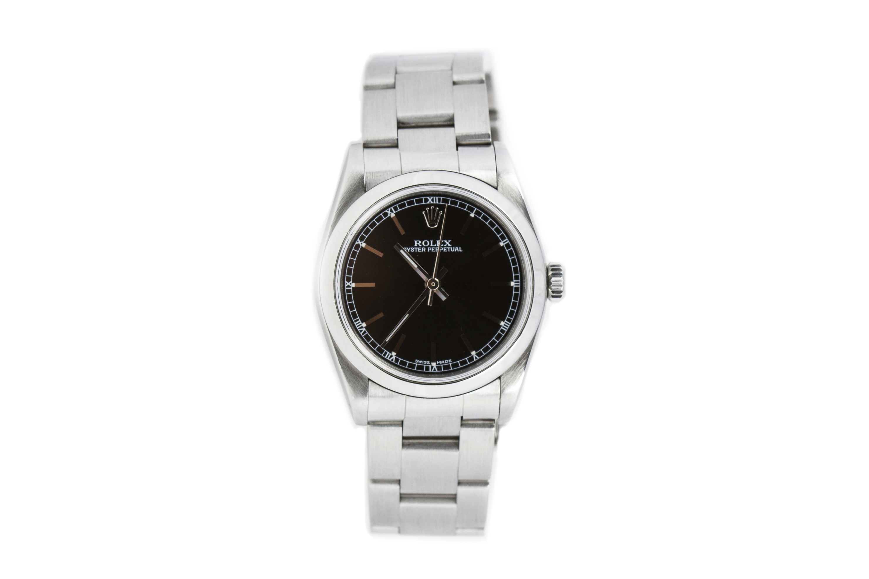 Lot 255 - ROLEX. A MID-SIZE STAINLESS STEEL AUTOMATIC