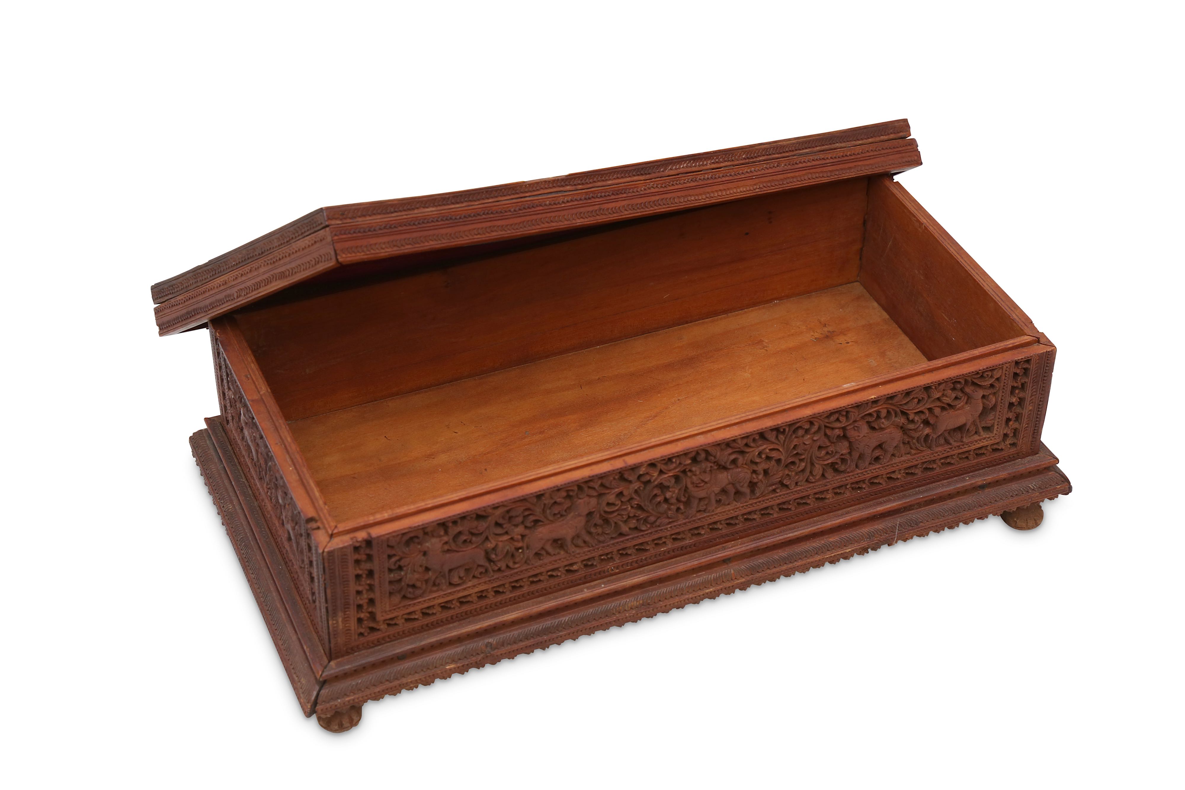 Lot 343 - A CARVED SANDALWOOD BOX Southern India, late