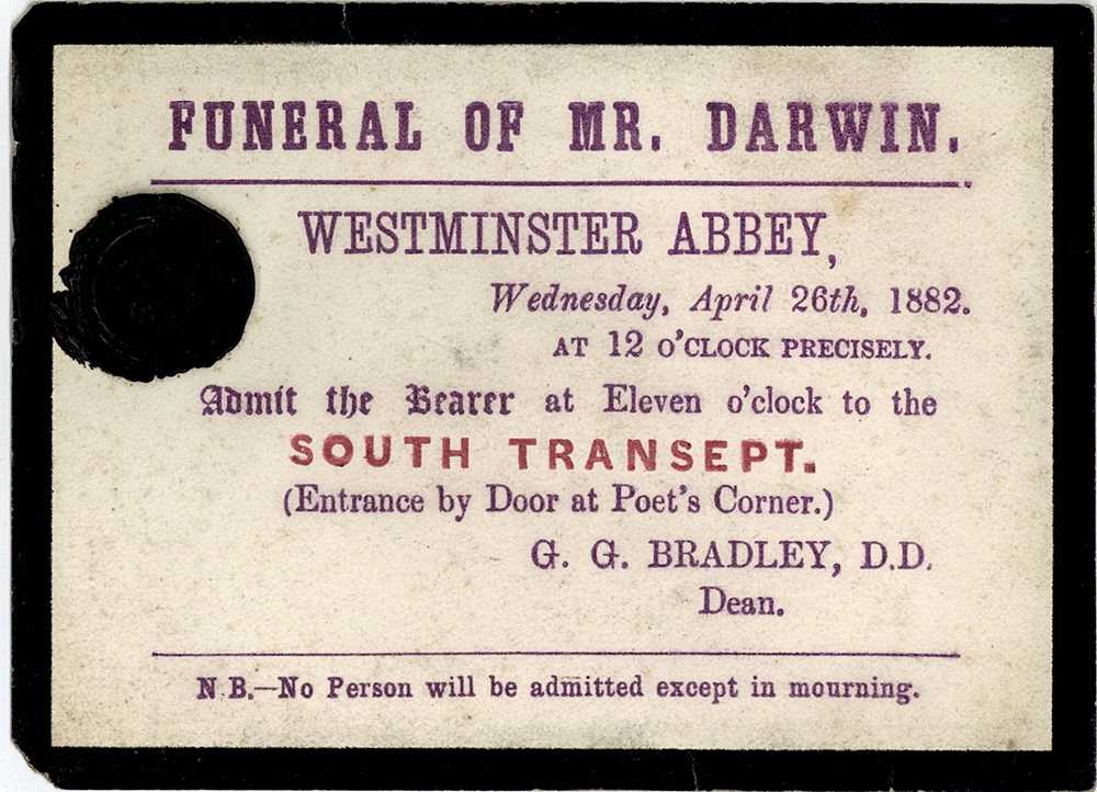 Lot 254 - [Darwin (Charles)] Printed card for the