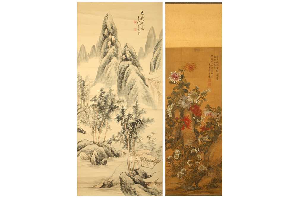 Lot 483 - TWO CHINESE HANGING SCROLLS. Qing Dynasty.