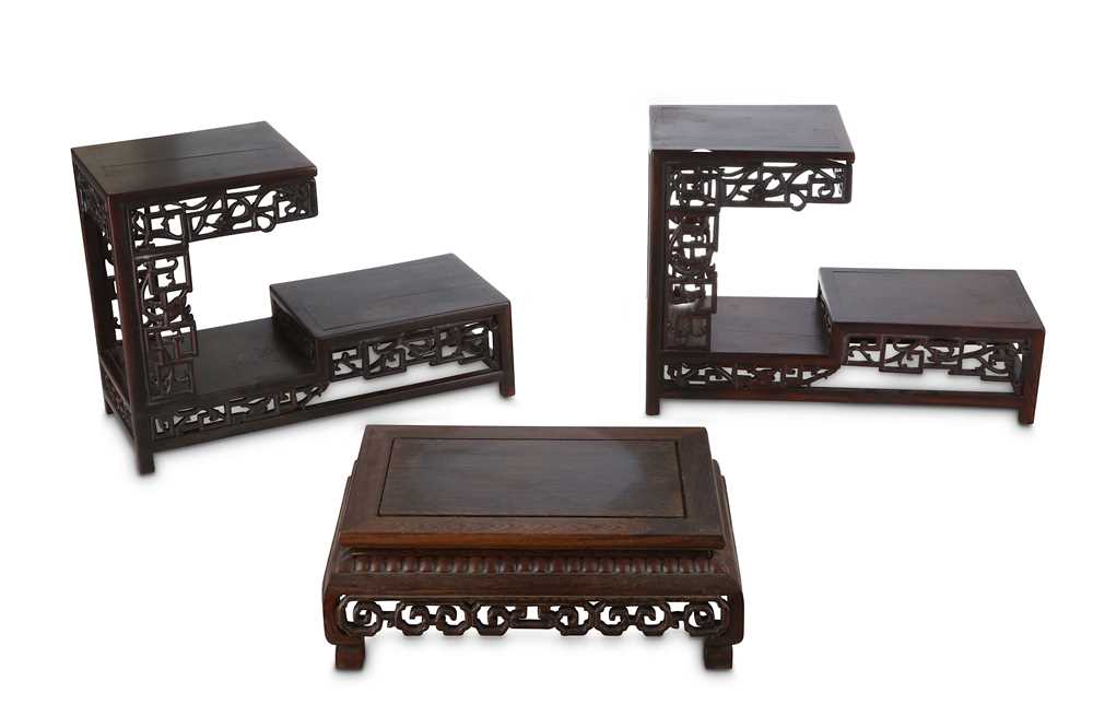 Lot 75 - THREE CHINESE WOOD STANDS. Late Qing Dynasty.