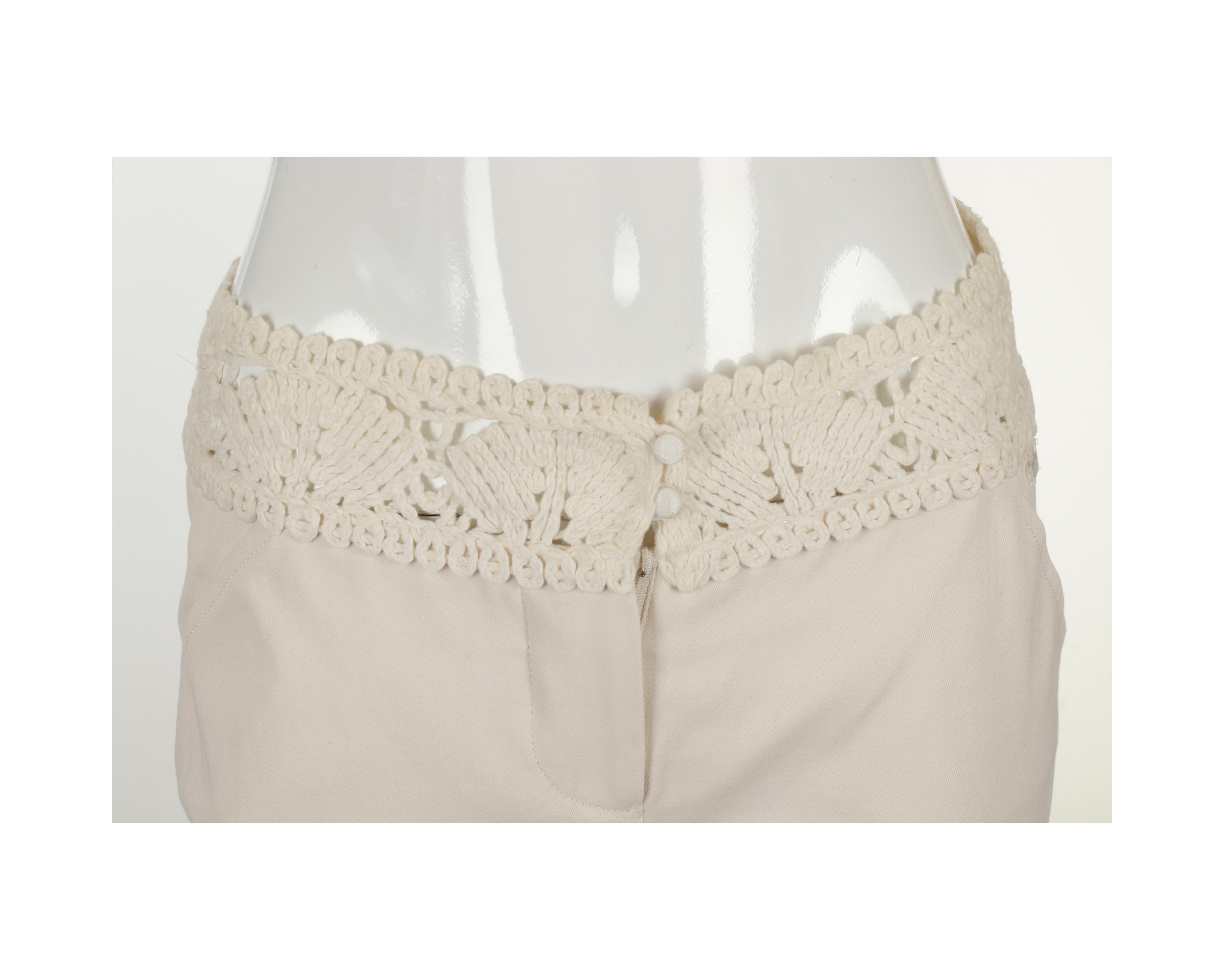 Lot 15 - Chanel Cream Crochet Trimmed Capri Pants, c.