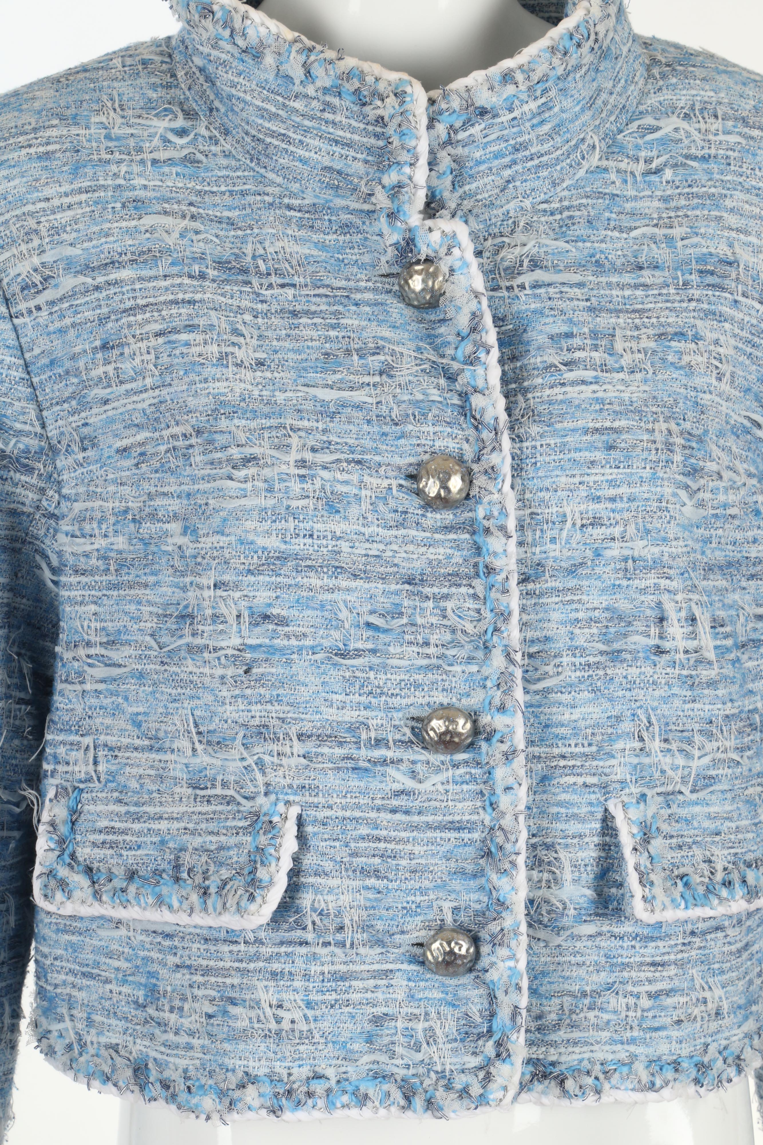 Lot 21 - Chanel Sky Blue Jacket, 2010s, raw edge woven