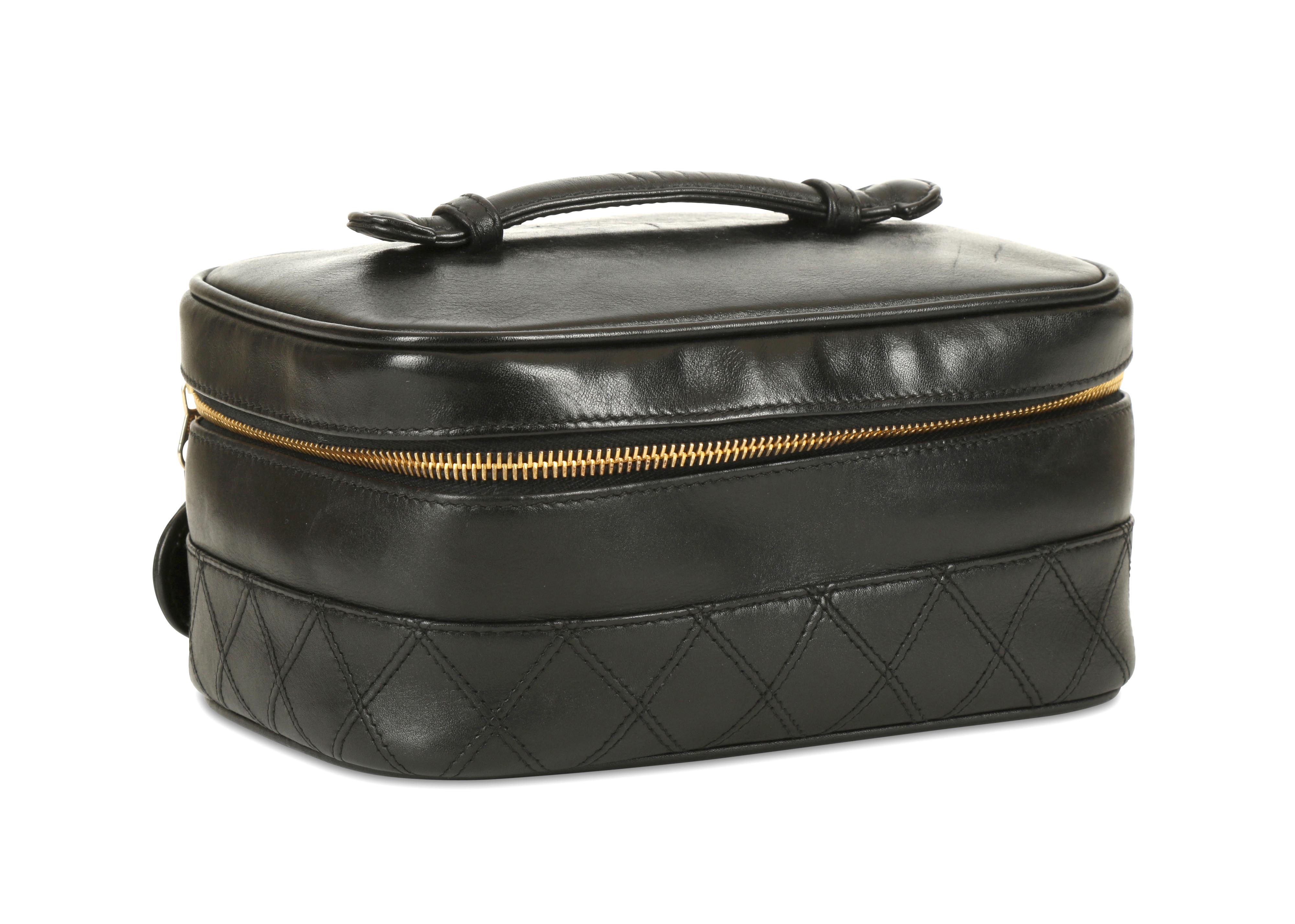 Lot 51 - Chanel Black Leather Rectangular Cosmetic