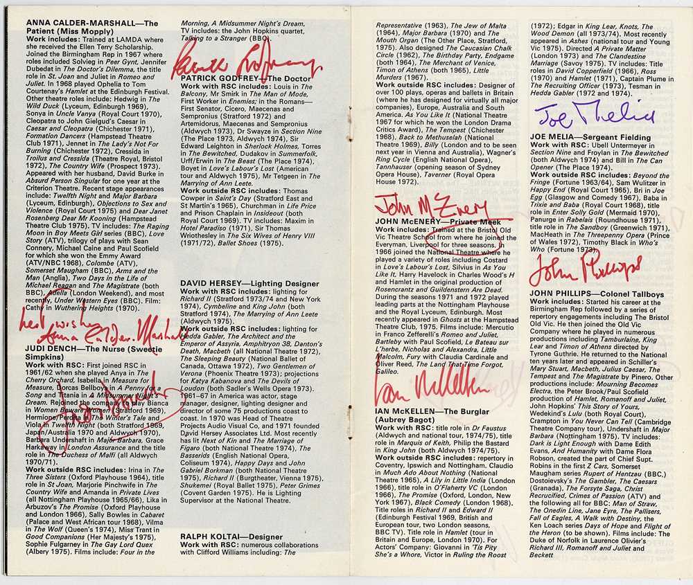 Lot 87 - Signed Theatre Programmes.- 1970s onwards