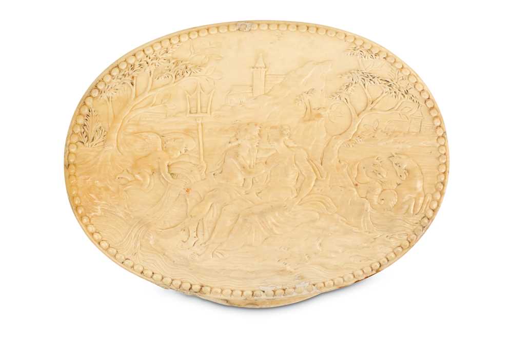 Lot 729 - A 19th Century carved ivory oval panel
