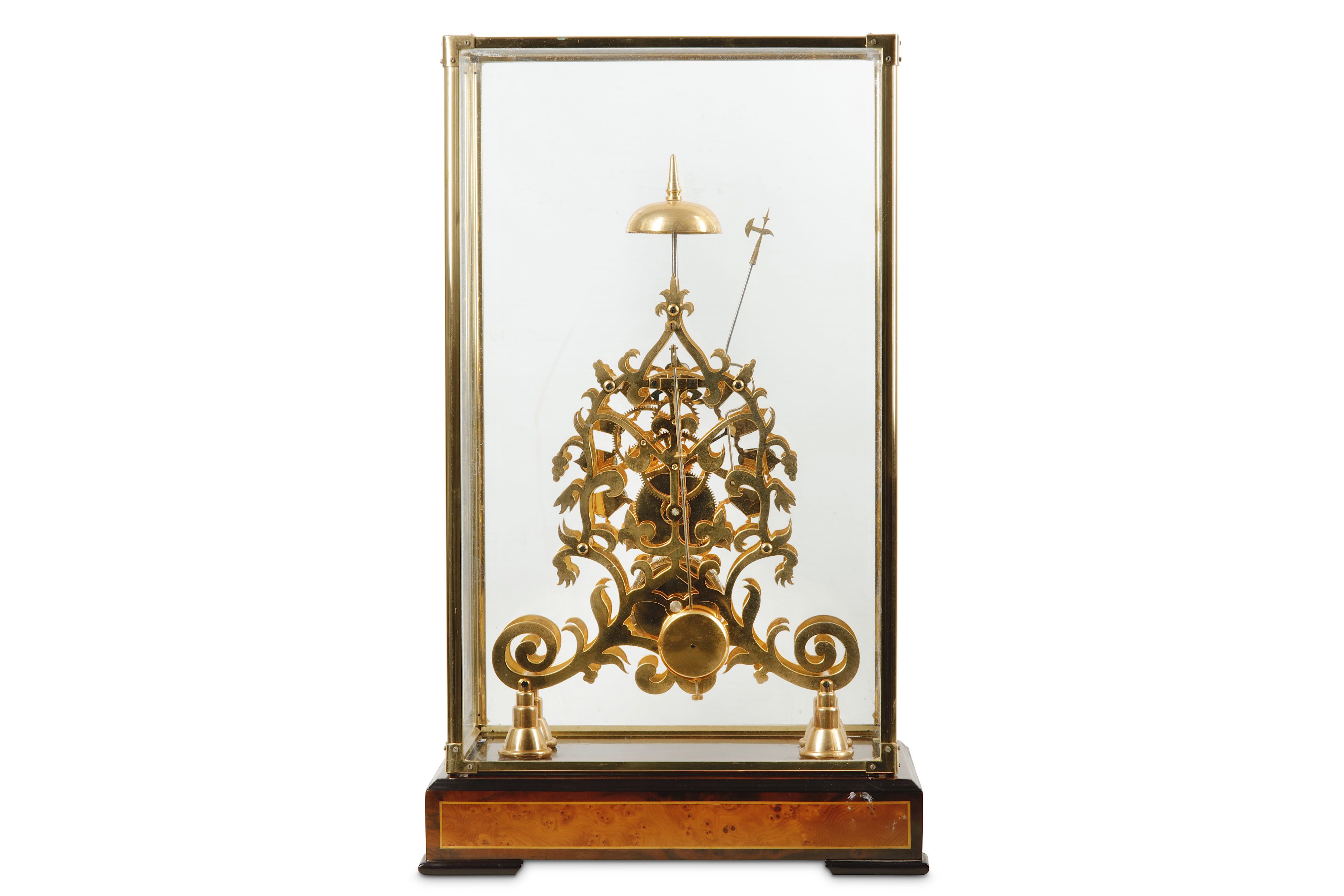 Lot 51 - A LACQUERED BRASS FUSEE SKELETON CLOCK the