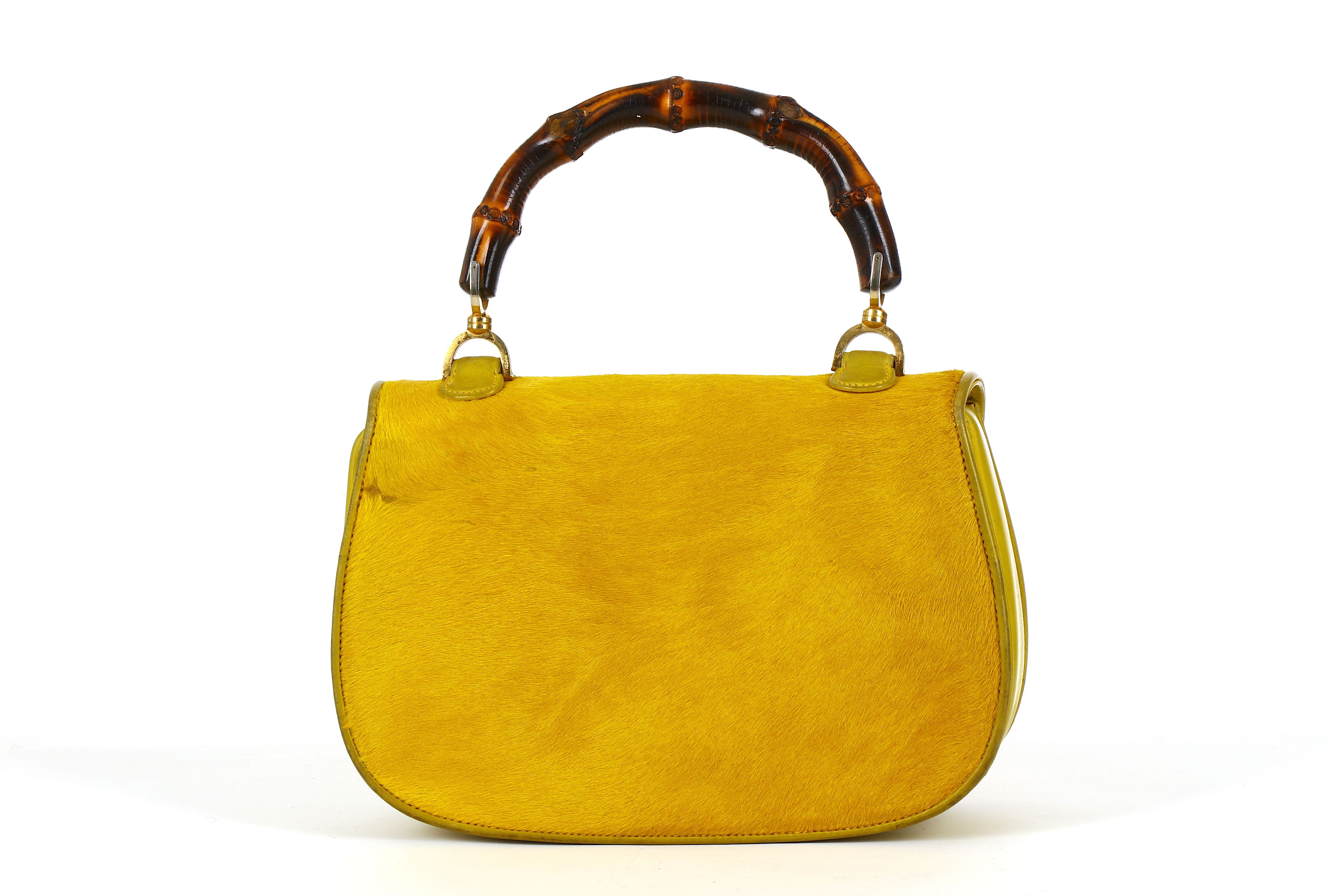 Lot 341 - Gucci Yellow Pony Skin Classic Bamboo Bag,