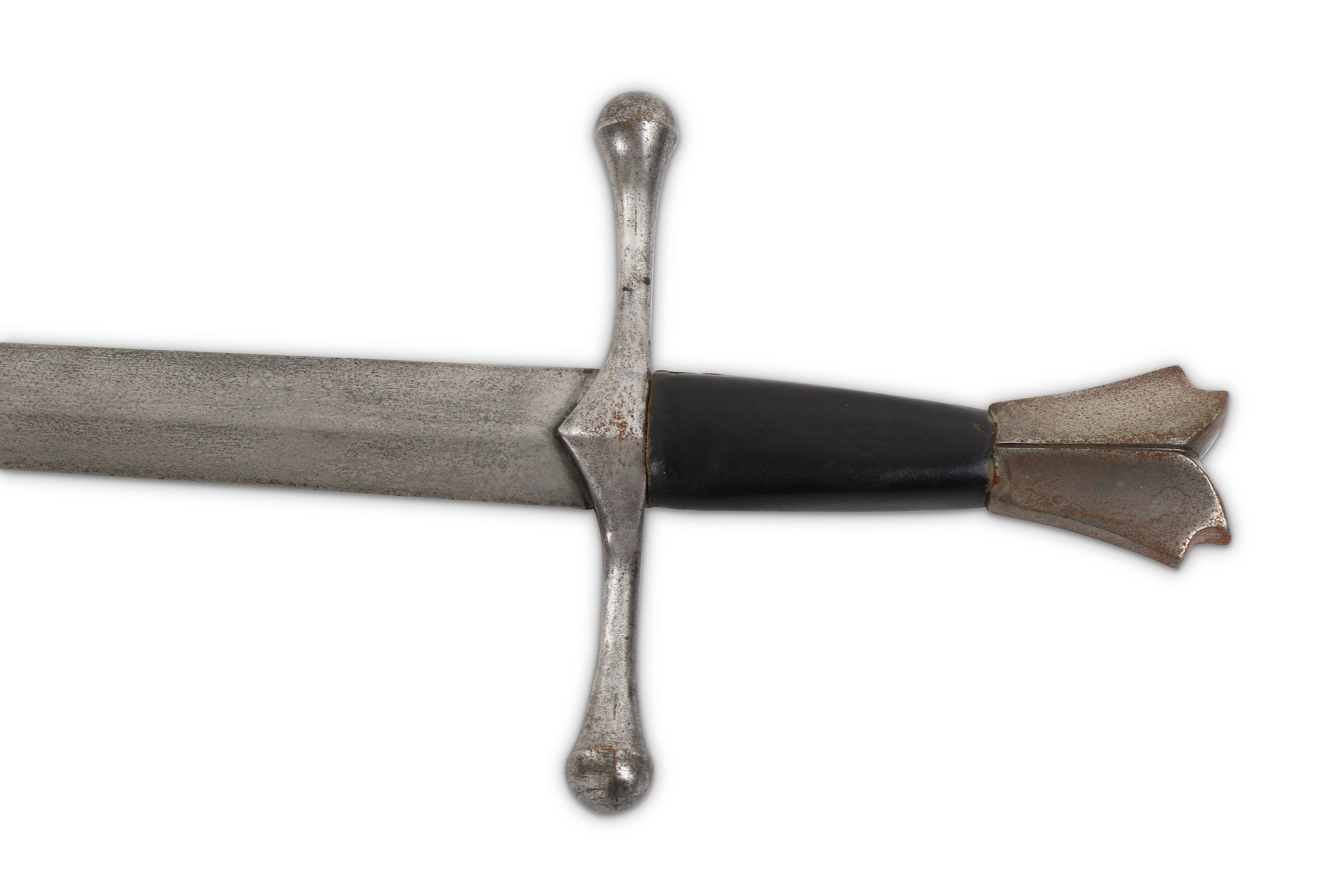 Lot 59 - Three medieval style replica swords. One 15th