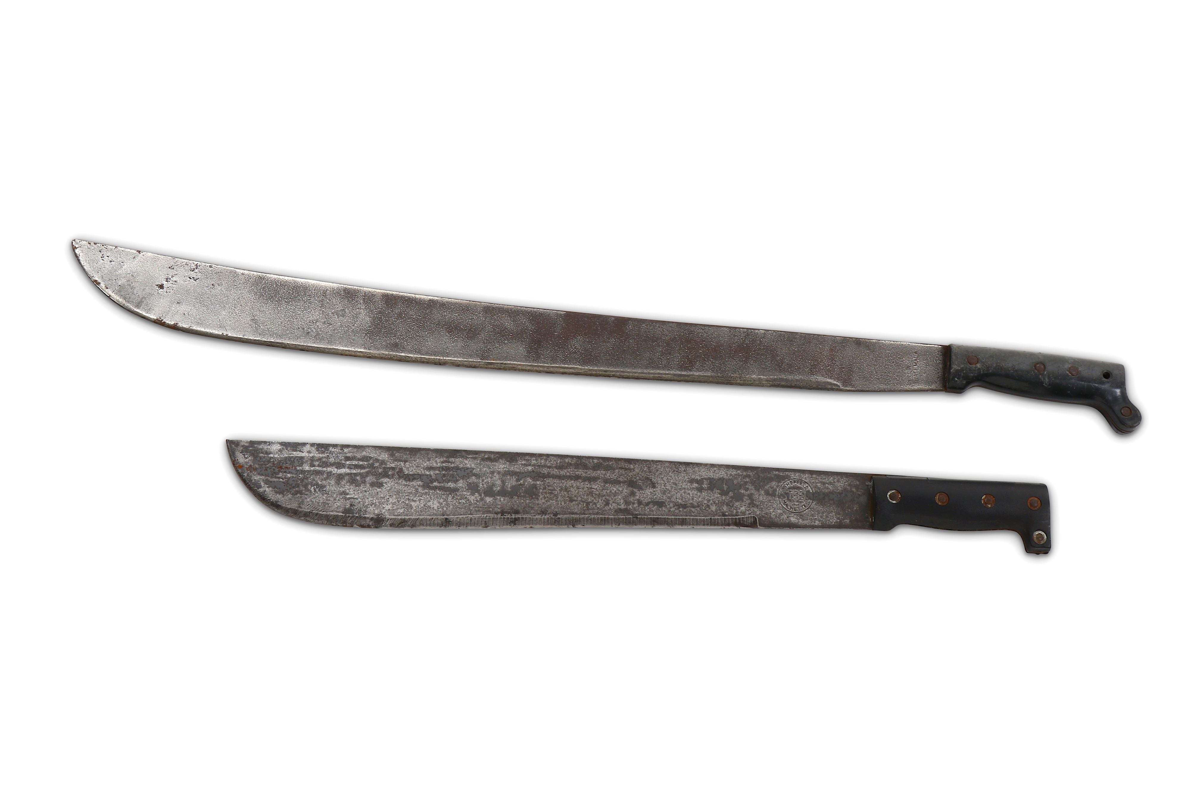 Lot 58 - Three machette knives, including: 1) WW2