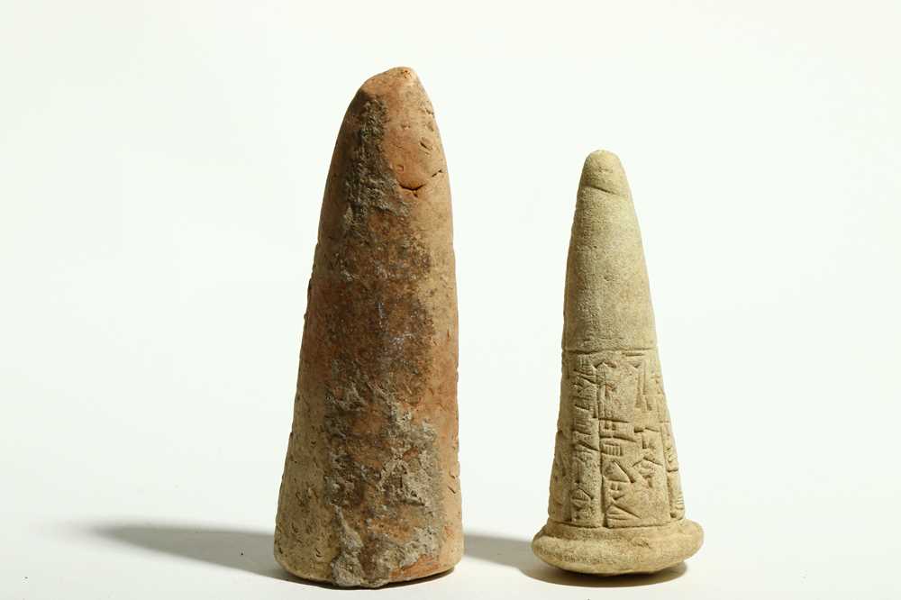 Lot 40 - TWO CUNEIFORM CLAY FOUNDATION CONES Including