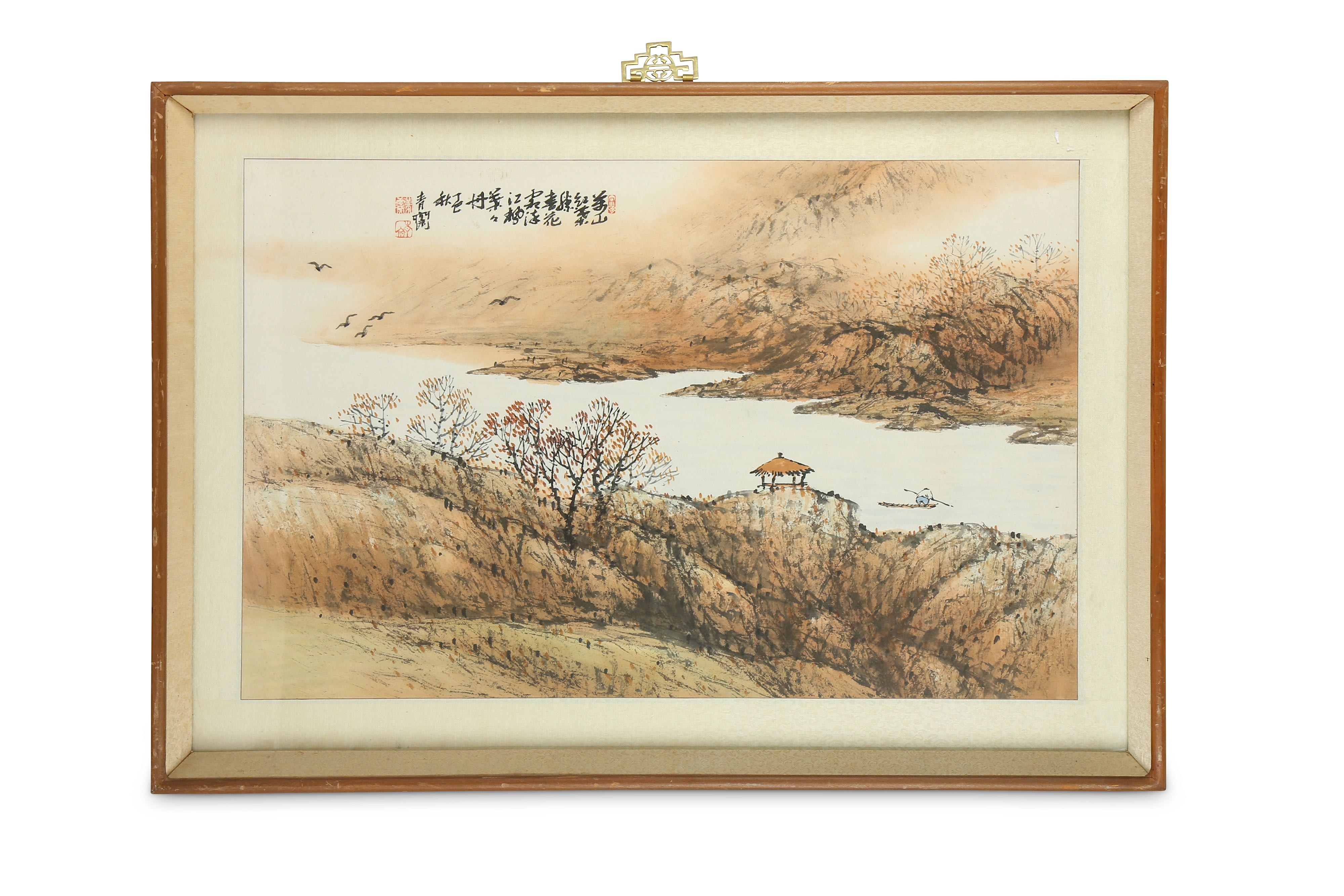 Lot 311 - A KOREAN PAINTING OF A SAMPAN ON AN AUTUMN