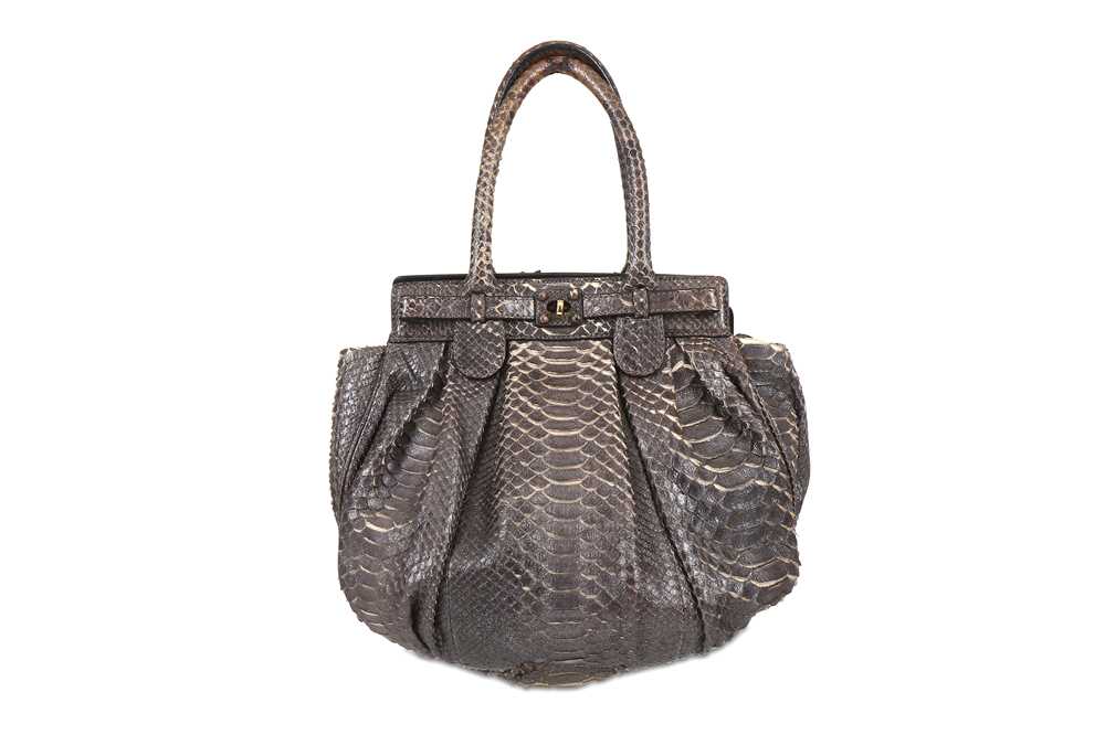 Lot 40 - Zagliani Silver Glitter Puffy Python Tote,